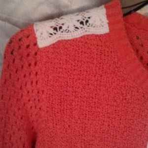 Architect | Tops | Architect Orange And White Lace Sweater | Poshmark